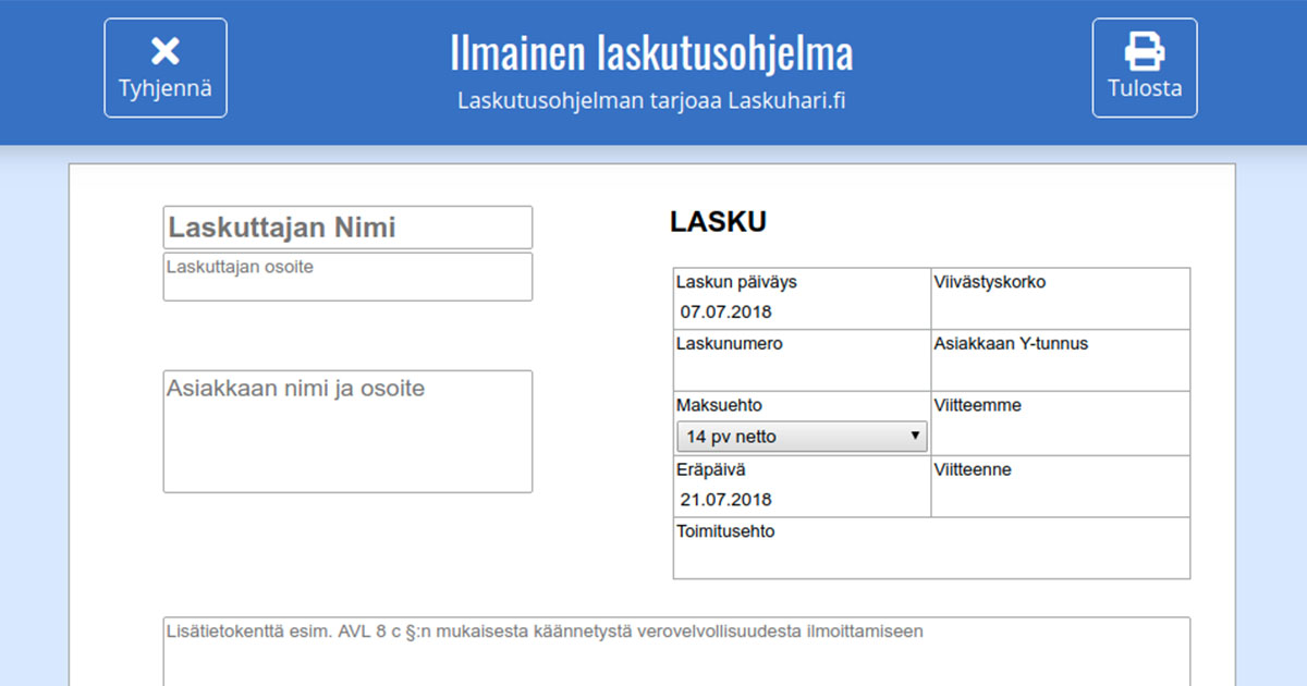 Ilmainen tarjouspohja Ilmainen tarjouspohja